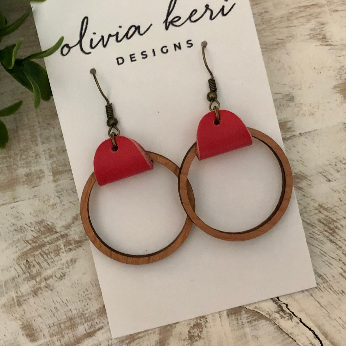 Wood Hoops - Dark Coral – Olivia Keri Designs